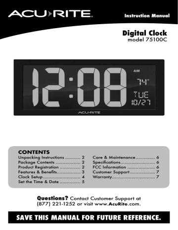 Acurite 75100C Digital Clock Instruction manual | Manualzz