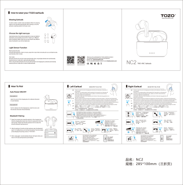 TOZO NC2 Hybrid Active Noise Cancelling Wireless Earbuds Bedienungsanleitung | Manualzz