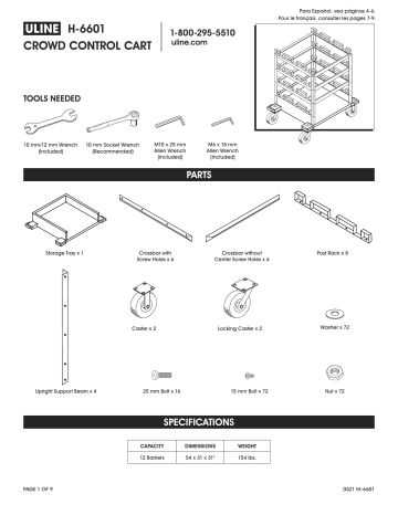 Uline H-6601 Crowd Control Cart Guide d'installation | Manualzz
