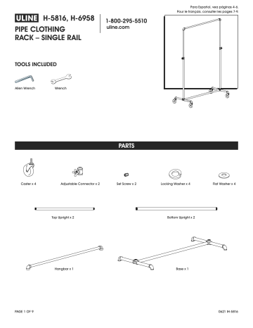 Uline Pipe Clothing Rack Single Rail Guide d'installation | Manualzz