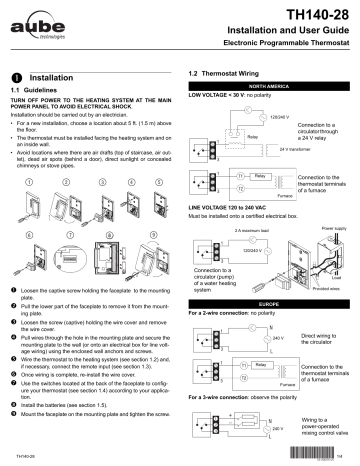 aube TH140-28 Electronic Programmable Thermostat User Guide | Manualzz
