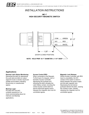 SDC MC-7 High Security Magnetic Switch Instruction manual | Manualzz