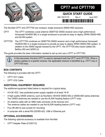 Novatel CPT7 Single Enclosure GNSS+INS Receivers User Guide | Manualzz