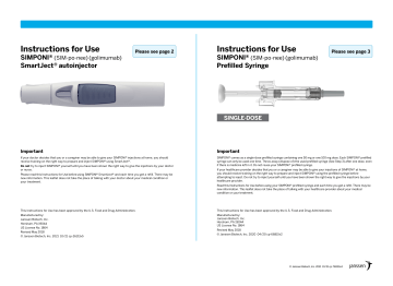 Simponi golimumab SmartJect Autoinjector Instruction manual | Manualzz