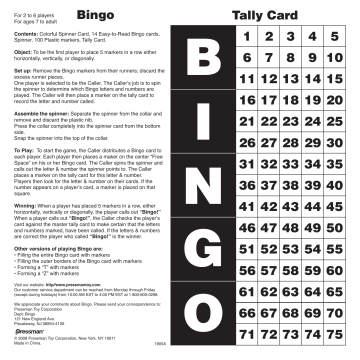 Pressman Bingo Instruction | Manualzz