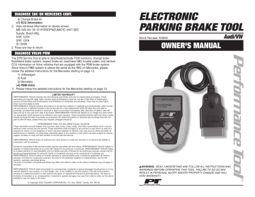 Performance Tool W3000 Electronic Parking Brake Tool Owner's Manual ...