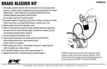 Performance Tool W80625 Brake Bleeder Kit Instructions | Manualzz
