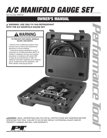 Performance Tool W89730 A/C Manifold Test Kit Owner's Manual | Manualzz