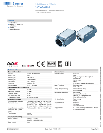 Baumer VCXG-02M VCX camera Data sheet | Manualzz