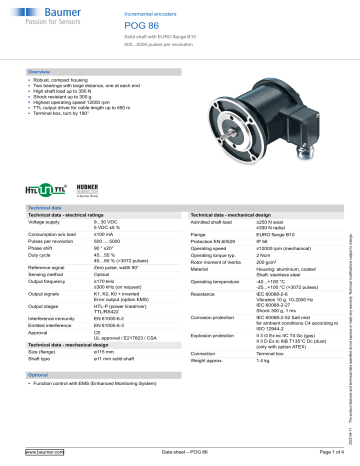 Baumer POG 86 Incremental encoder Data sheet | Manualzz