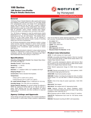 Notifier 100 Series Data Sheet | Manualzz