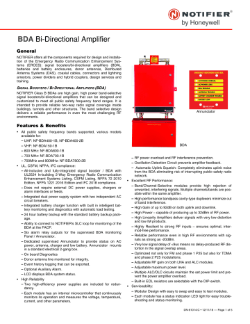 Notifier BDA Bi-Directional Amplifier System Data Sheet | Manualzz