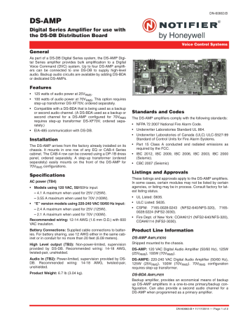 Notifier DS-AMP Data Sheet | Manualzz