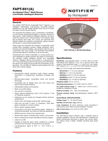 Notifier FAPT-851(A) Data Sheet | Manualzz