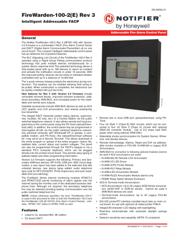 Notifier FireWarden-100-2(E) Rev 3 Data Sheet | Manualzz
