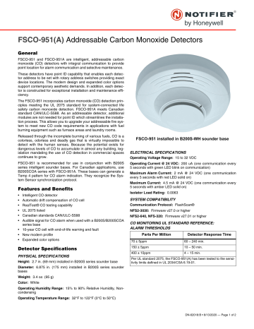 Notifier FSCO-951(A) Addressable Carbon Monoxide Detectors Data Sheet ...