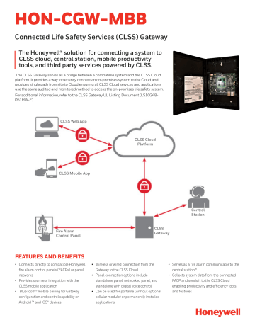 Notifier HON-CGW-MBB CLSS Gateway Data Sheet | Manualzz