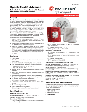 Notifier Indoor Speakers and Speaker Strobes Data Sheet | Manualzz