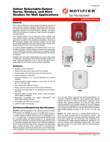 Notifier L-Series Indoor Horns, Strobes, and Horn/Strobes, Wall Data ...