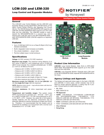 Notifier LCM-320 and LEM-320 Data Sheet | Manualzz