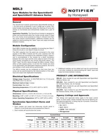 Notifier MDL3 Data Sheet | Manualzz