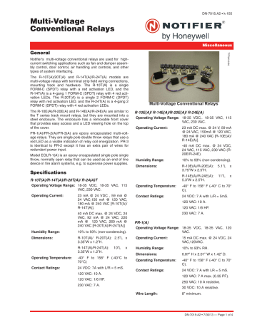 Notifier Multi-Voltage Conventional Relays Data Sheet | Manualzz