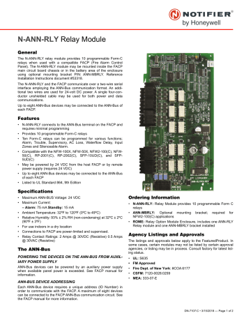 Notifier N-ANN-RLY Data Sheet | Manualzz