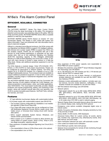 Notifier N16e/x Fire Alarm Control Panel Data Sheet | Manualzz