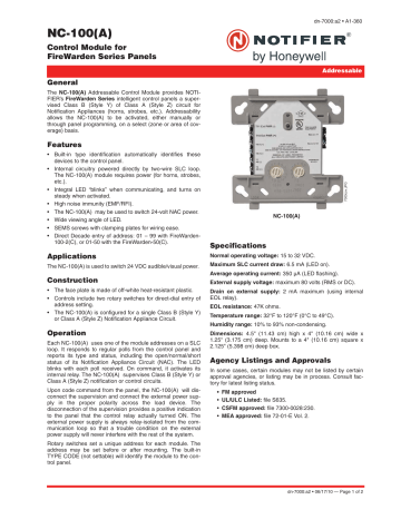 Notifier NC-100(A) Data Sheet | Manualzz