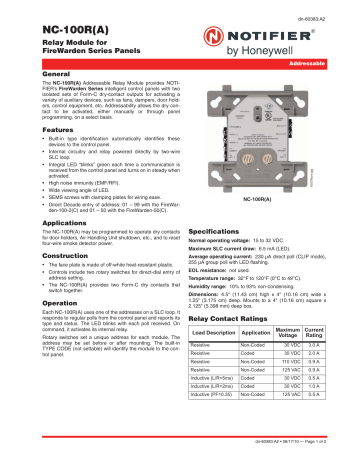 Notifier NC-100R(A) Data Sheet | Manualzz
