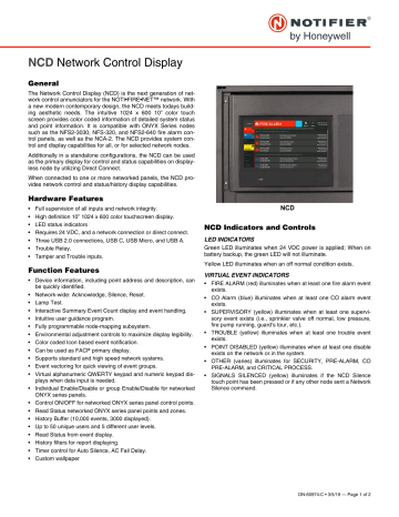 Notifier NCD Network Control Display Data Sheet | Manualzz