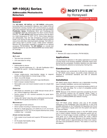 Notifier NP-100(A) Series Data Sheet | Manualzz