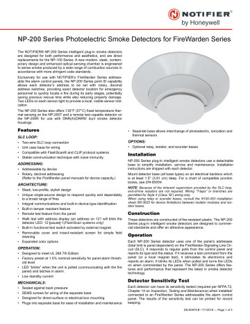 Notifier NP-200 Series Addressable Photoelectric Detectors Data Sheet ...