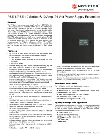 Notifier PSE-6/PSE-10 Series 6/10 Amp, 24 Volt Power Supply Expanders ...