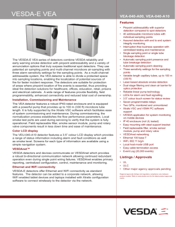 Notifier VESDA-E VEA Series Detectors Data Sheet | Manualzz