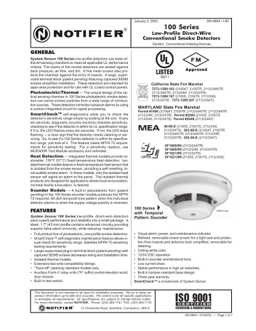 Notifier 100 Series Data Sheet | Manualzz