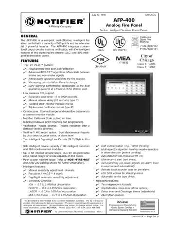 Notifier AFP-400 Data Sheet | Manualzz