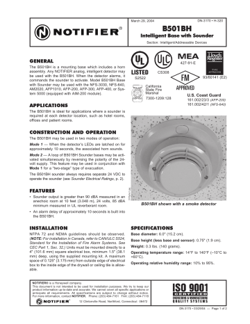 Notifier B501BH Data Sheet | Manualzz