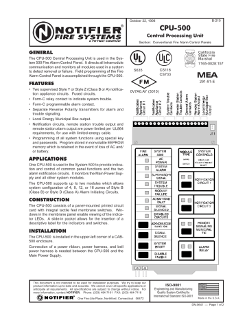 Notifier System 500 Data Sheet | Manualzz