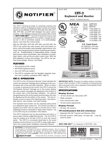 Notifier CRT-2 Data Sheet | Manualzz