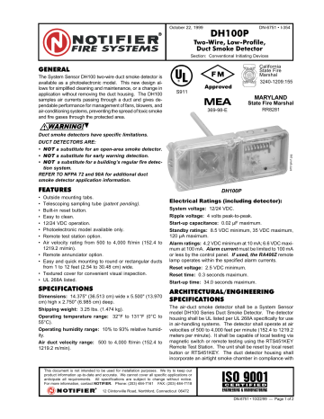 Notifier DH100P Data Sheet | Manualzz