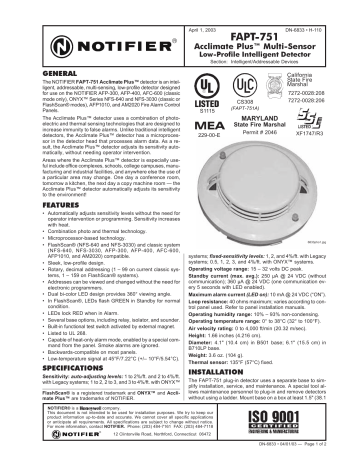 Notifier FAPT-751 Data Sheet | Manualzz