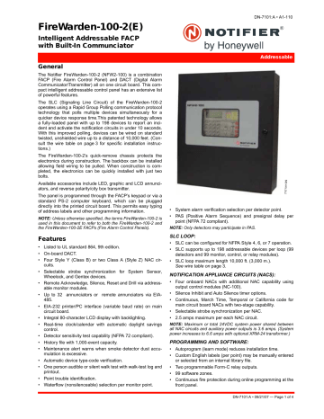 Notifier FireWarden-100-2 Data Sheet | Manualzz