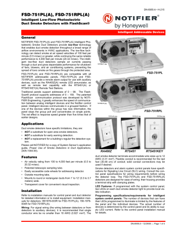 Notifier FSD-751PL; FSD-751RPL Data Sheet | Manualzz