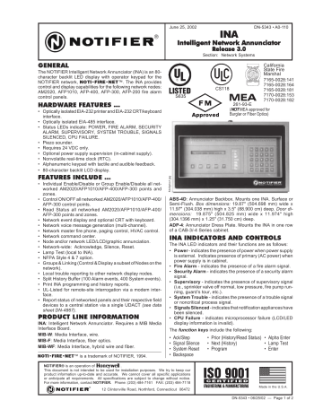Notifier INA Data Sheet | Manualzz