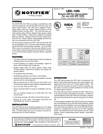 Notifier LED-10N Data Sheet | Manualzz