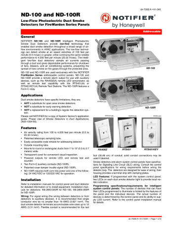 Notifier ND-100; ND-100R Data Sheet | Manualzz