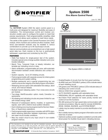 Notifier System 2500 Data Sheet | Manualzz