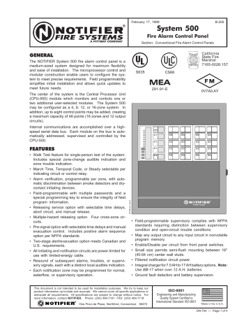 Notifier System 500 Data Sheet | Manualzz