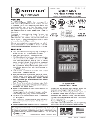 Notifier System 5000 Data Sheet: Fire Alarm Control Panel | Manualzz